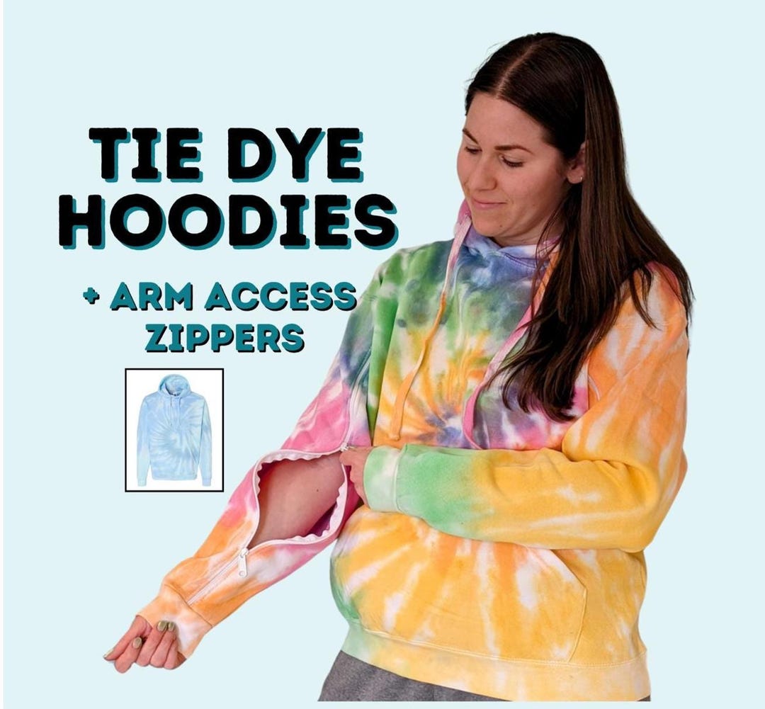 Tie Dye Adaptive Hoodies: Zippered Sleeve Access, Dialysis/chemo - Etsy
