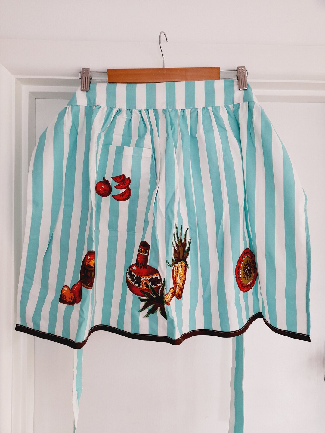 Vintage 1960s Apron Cotton as New Half Pinny Blue and White Stripe ...