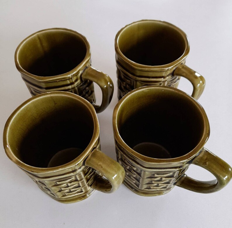 Kitchen & Dining Vintage Ceramic Mugs Retro 70's Stoneware Woven Basket ...