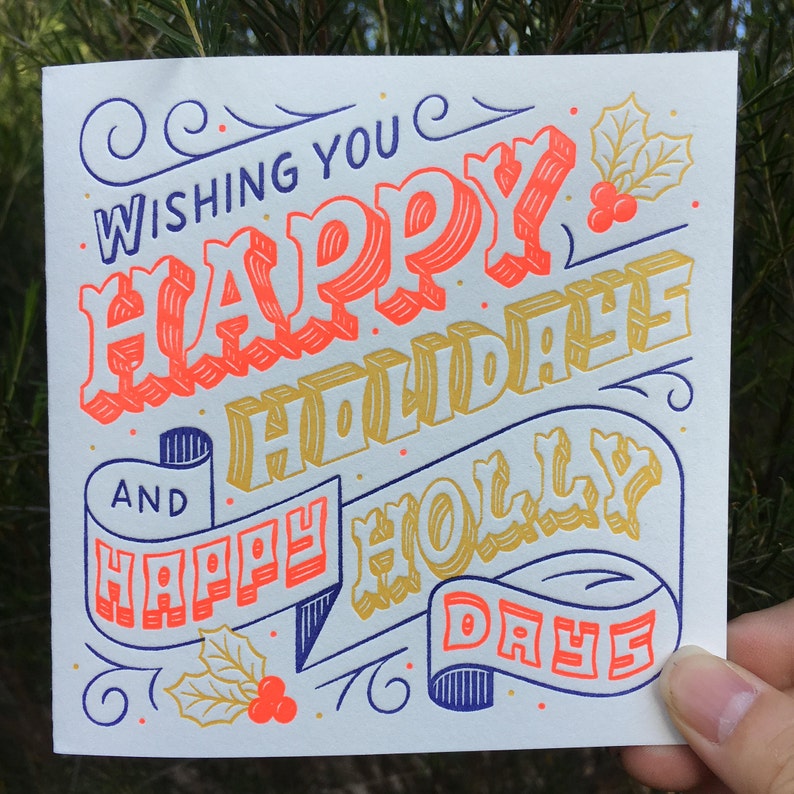Happy Holly Days Letterpress Christmas Card - Etsy