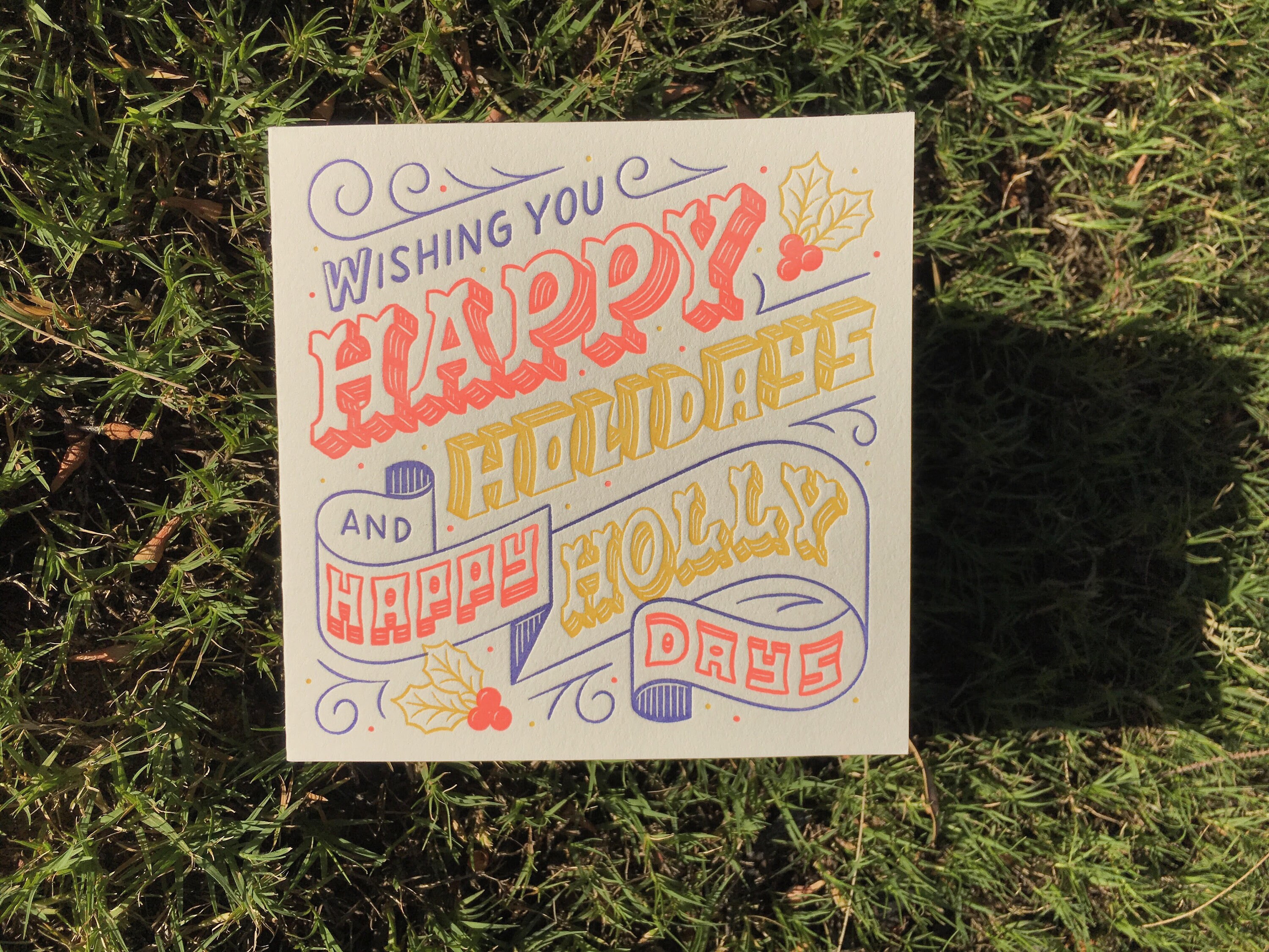 Happy Holly Days Letterpress Christmas Card - Etsy
