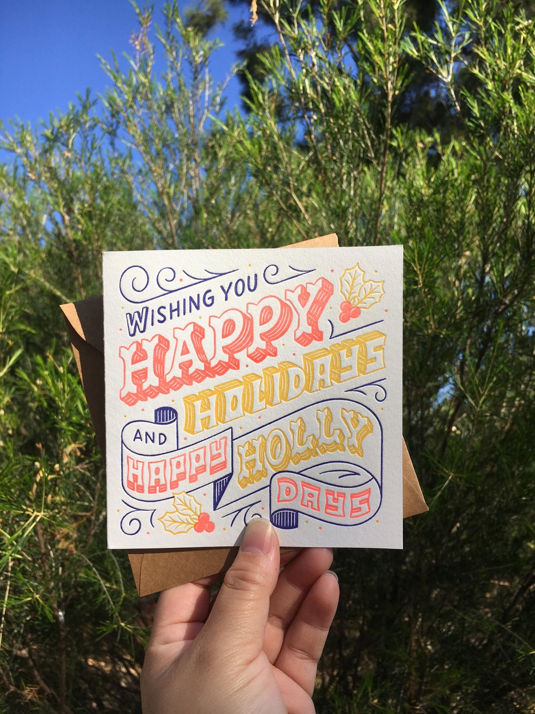 Happy Holly Days Letterpress Christmas Card - Etsy