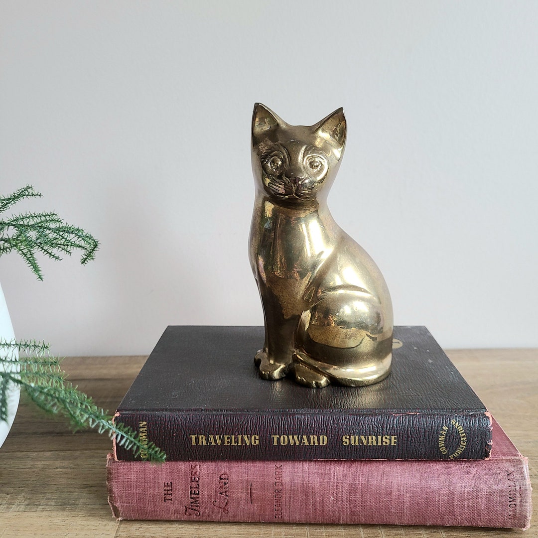 Vintage Solid Brass Sitting Cat Figurine. Paper Weight. Cat Lovers Gift ...