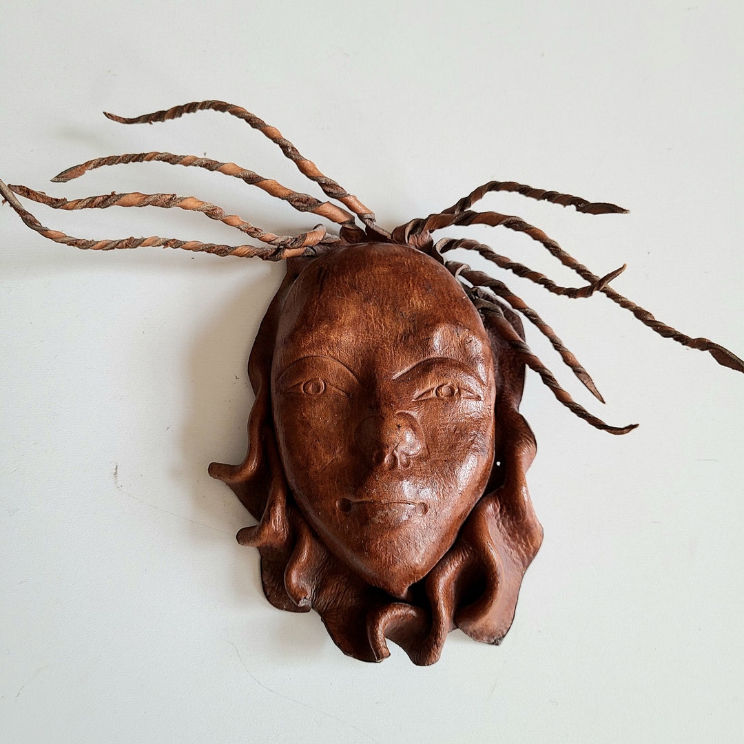 Vintage Hand Made Hardened Leather Woman Face Sculpture Portrait Wall ...