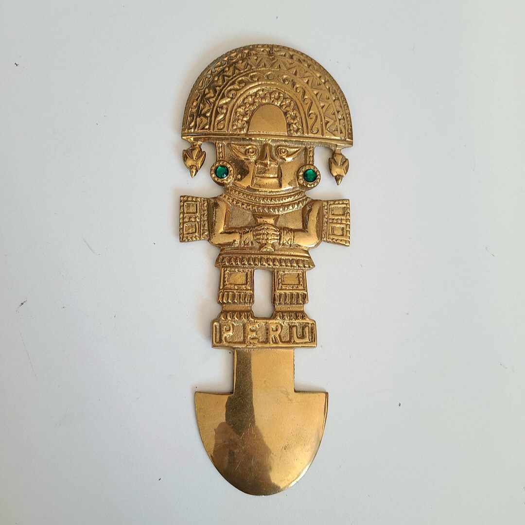 Vintage Solid Brass Tumi God Peruvian Ceremonial Knife Souvenir Home ...