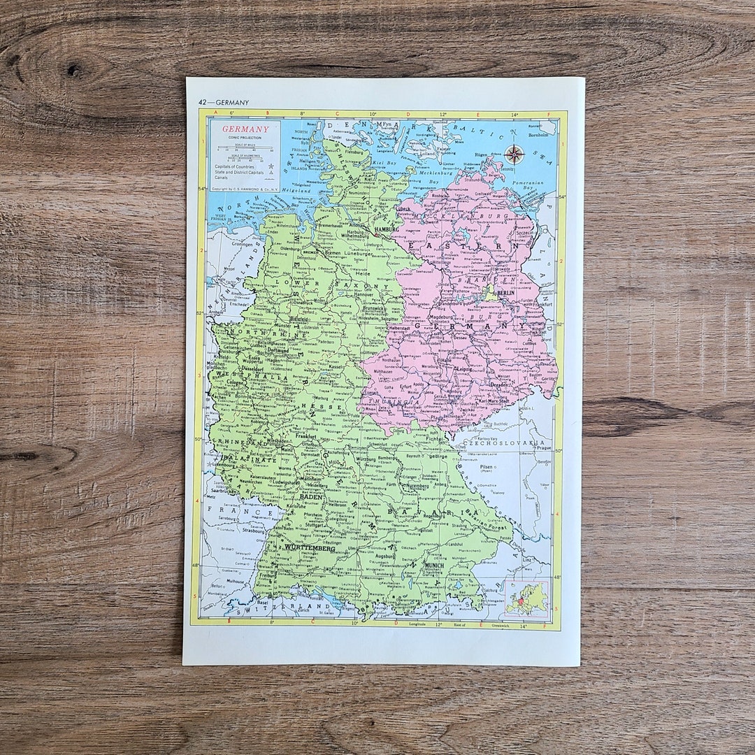 Vintage Map of Germany Ephemera History Geography Book Scrapping Craft ...