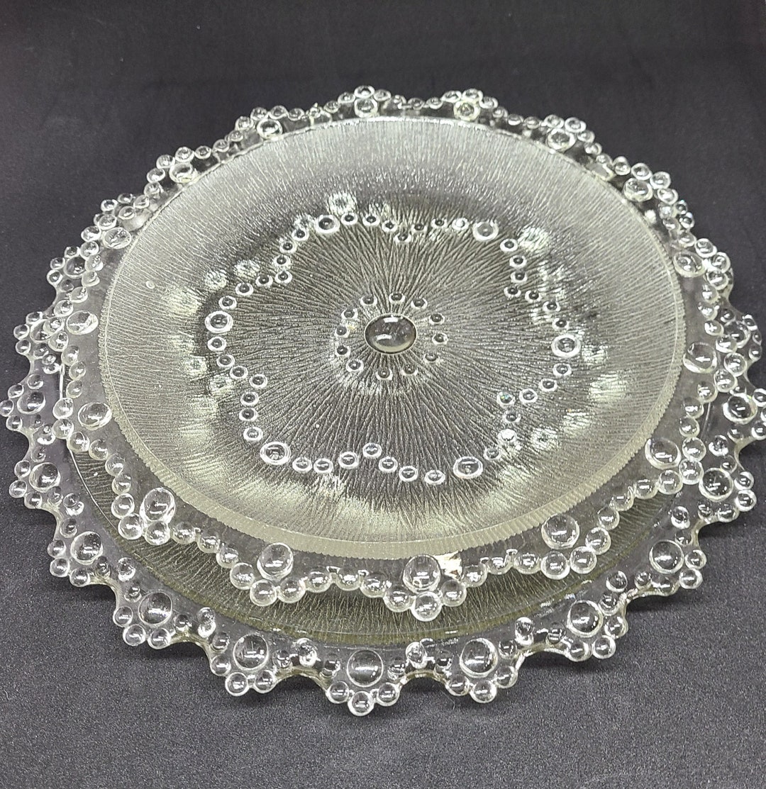 Set Of 2 Vintage Beaded Edge Clear Glass Serving Plates Retro Etsy
