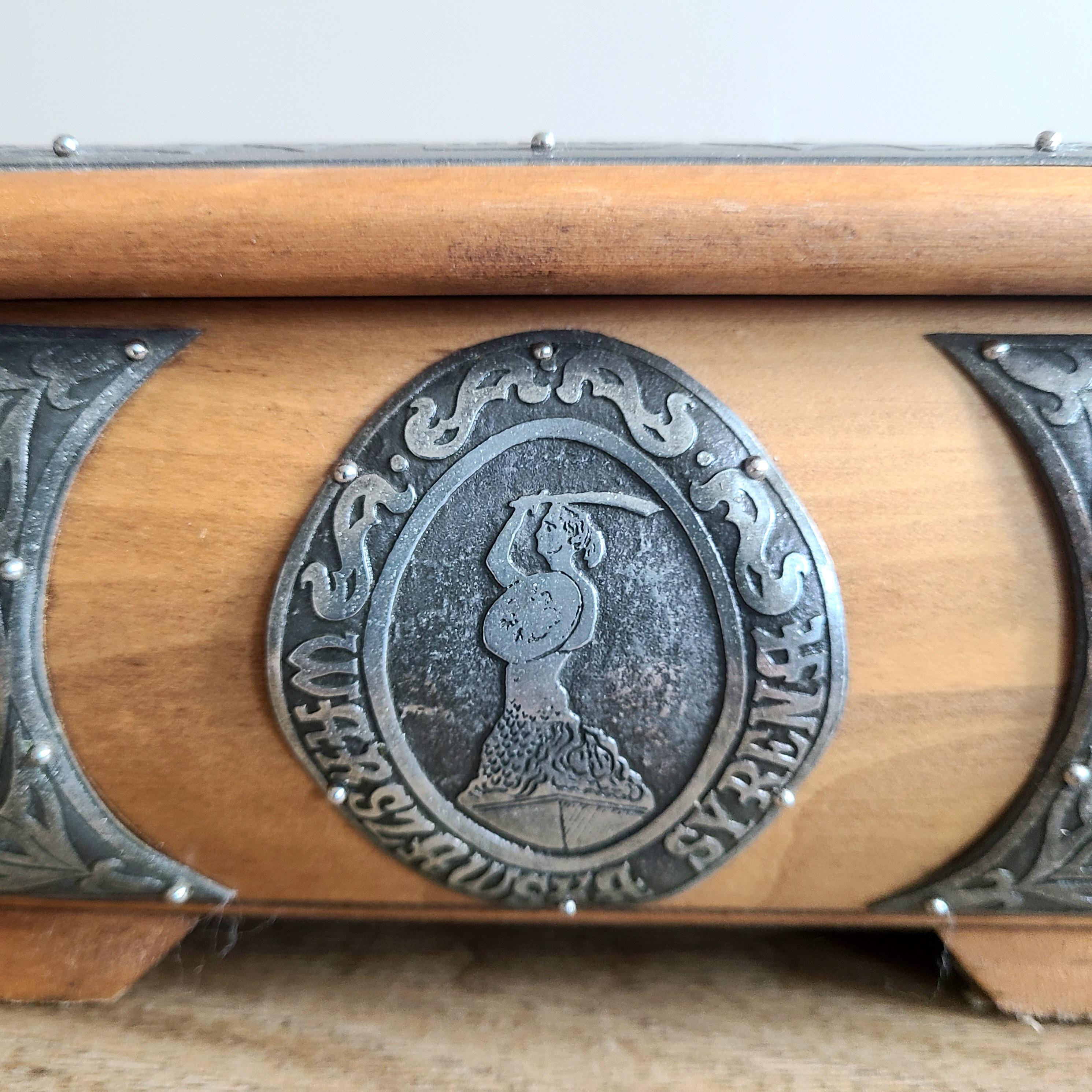 Vintage Large Varsovia Wooden Jewelry Box With Pewter Metal Details ...