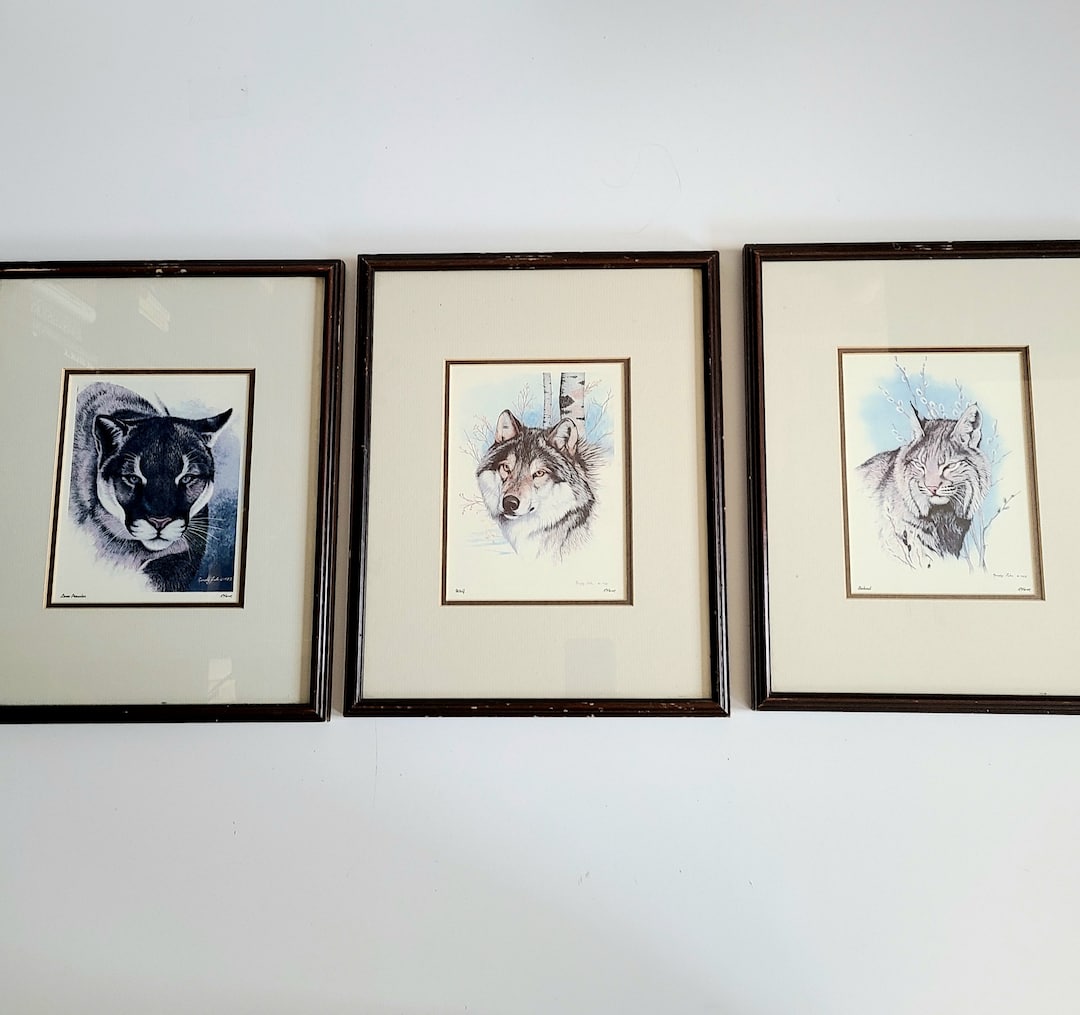 Randy Fehr 3 Art Works 1980s. Wolf, Bobcat, Lone Prowler. Signed by ...