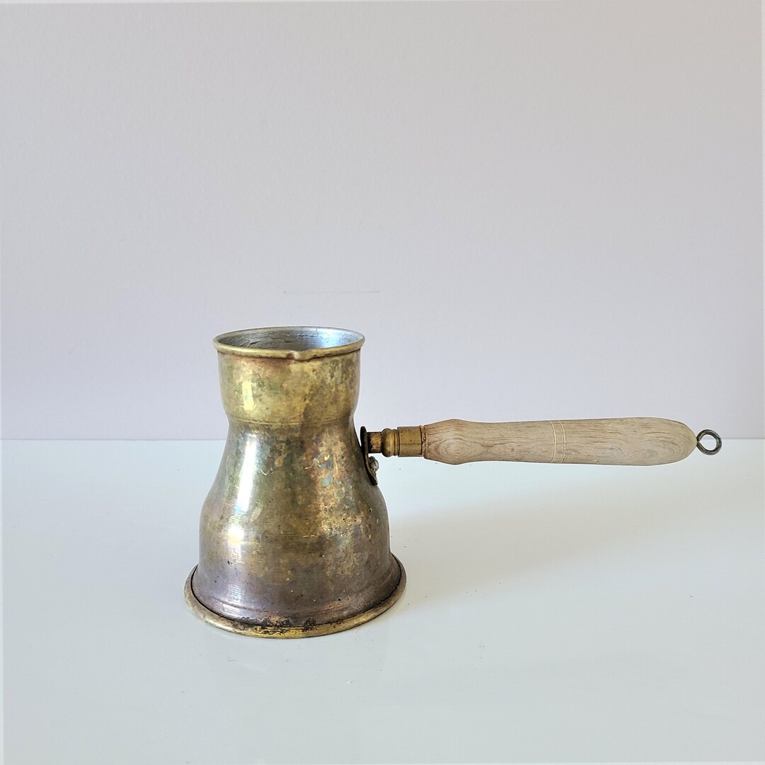 Vintage Brass Turkish Arabic Coffee Pot Turka With Wooden Handle ...