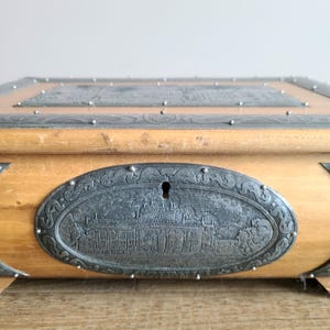 Vintage Large Varsovia Wooden Jewelry Box With Pewter Metal Details ...