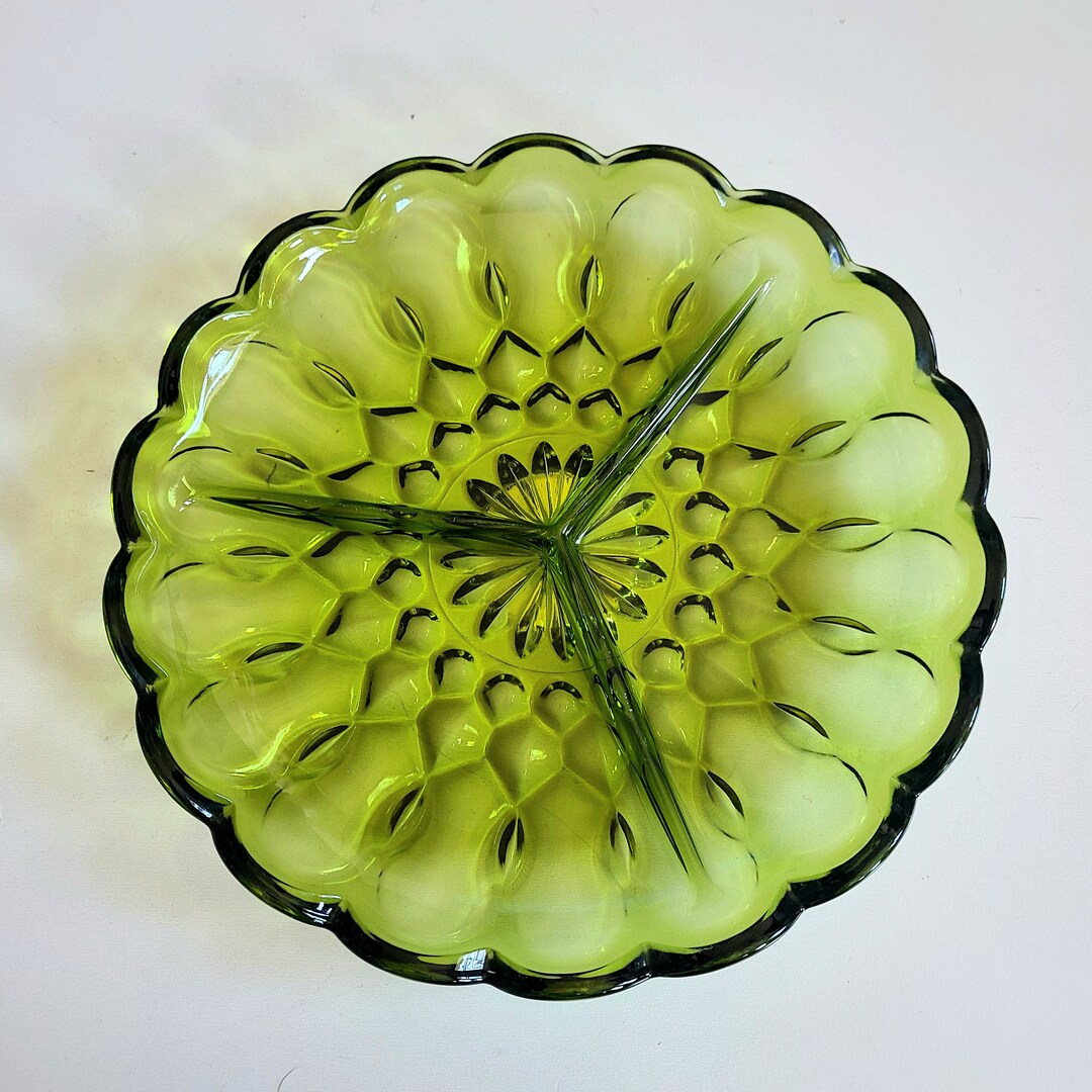 Anchor Hocking Avocado Green Depression Glass Divided 3 Parts Plate ...