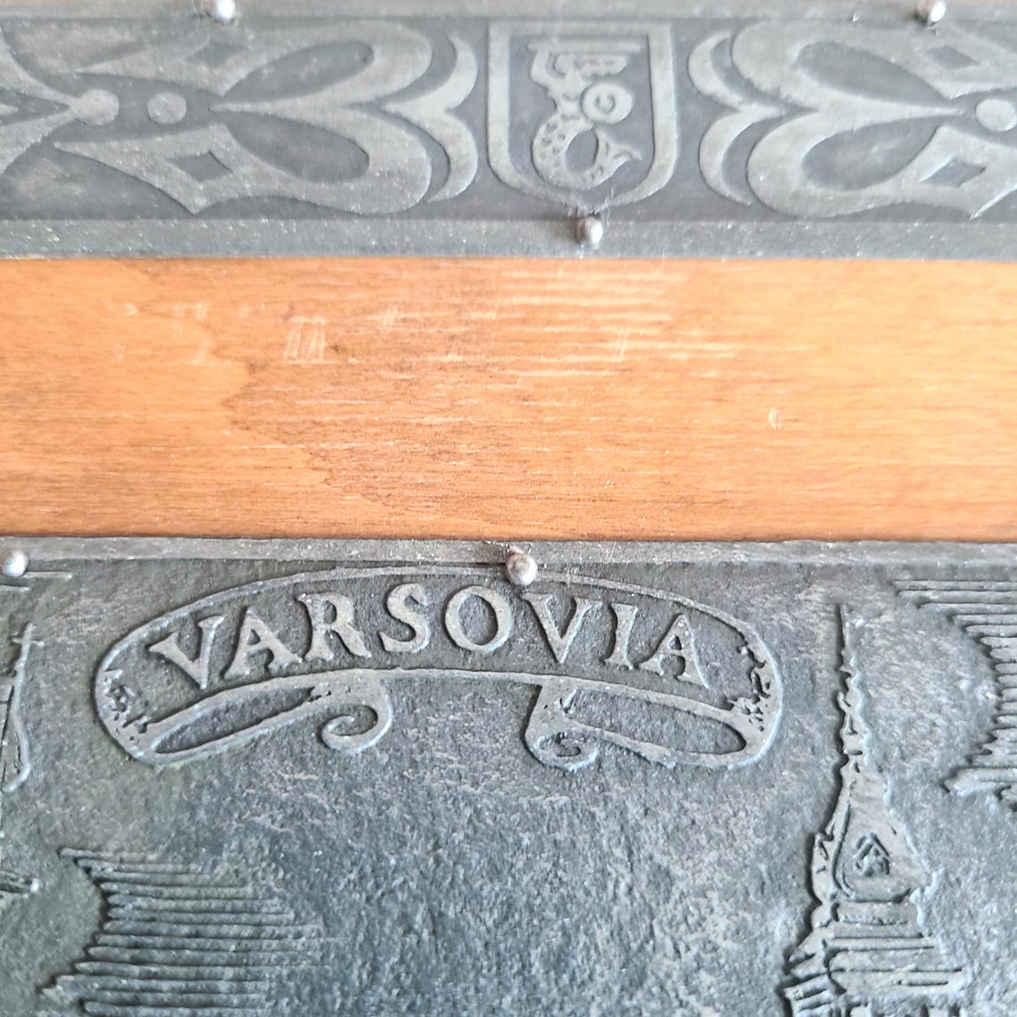 Vintage Large Varsovia Wooden Jewelry Box With Pewter Metal Details ...