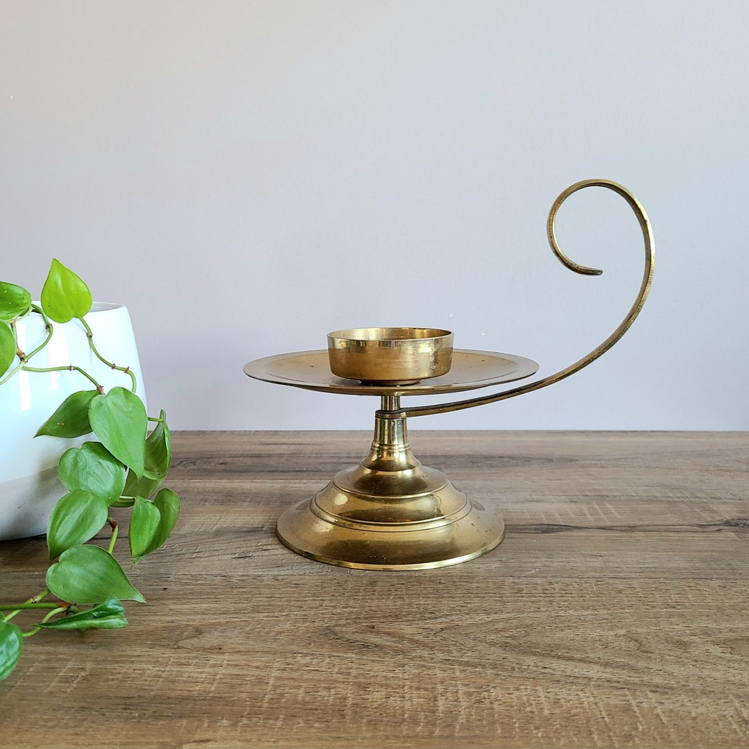 Vintage Large 9'' Tall, Solid Brass Candle Holder With Handle and ...