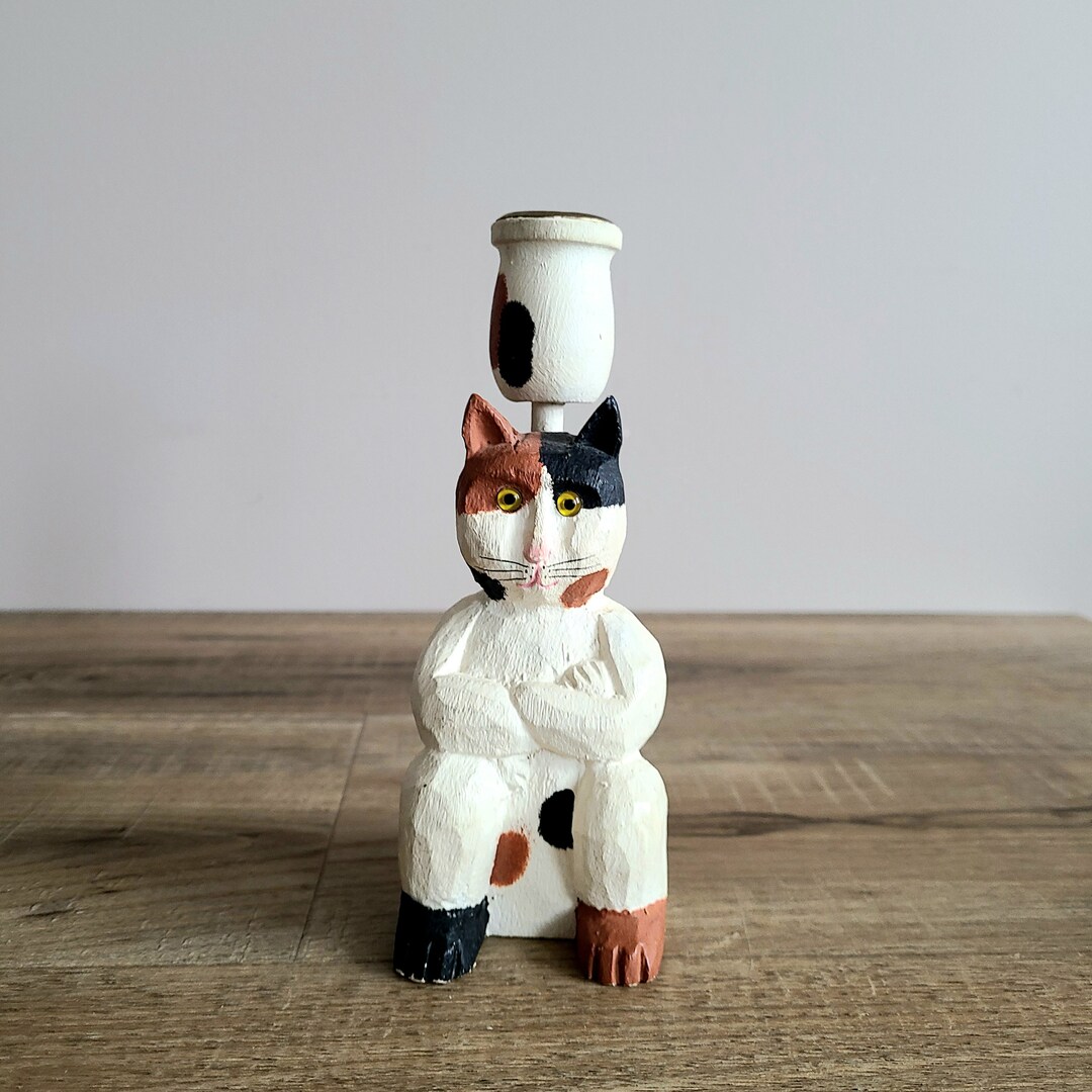 Wooden Cat Candleholder Carved by James Haddon. Cat Lovers Gift. - Etsy
