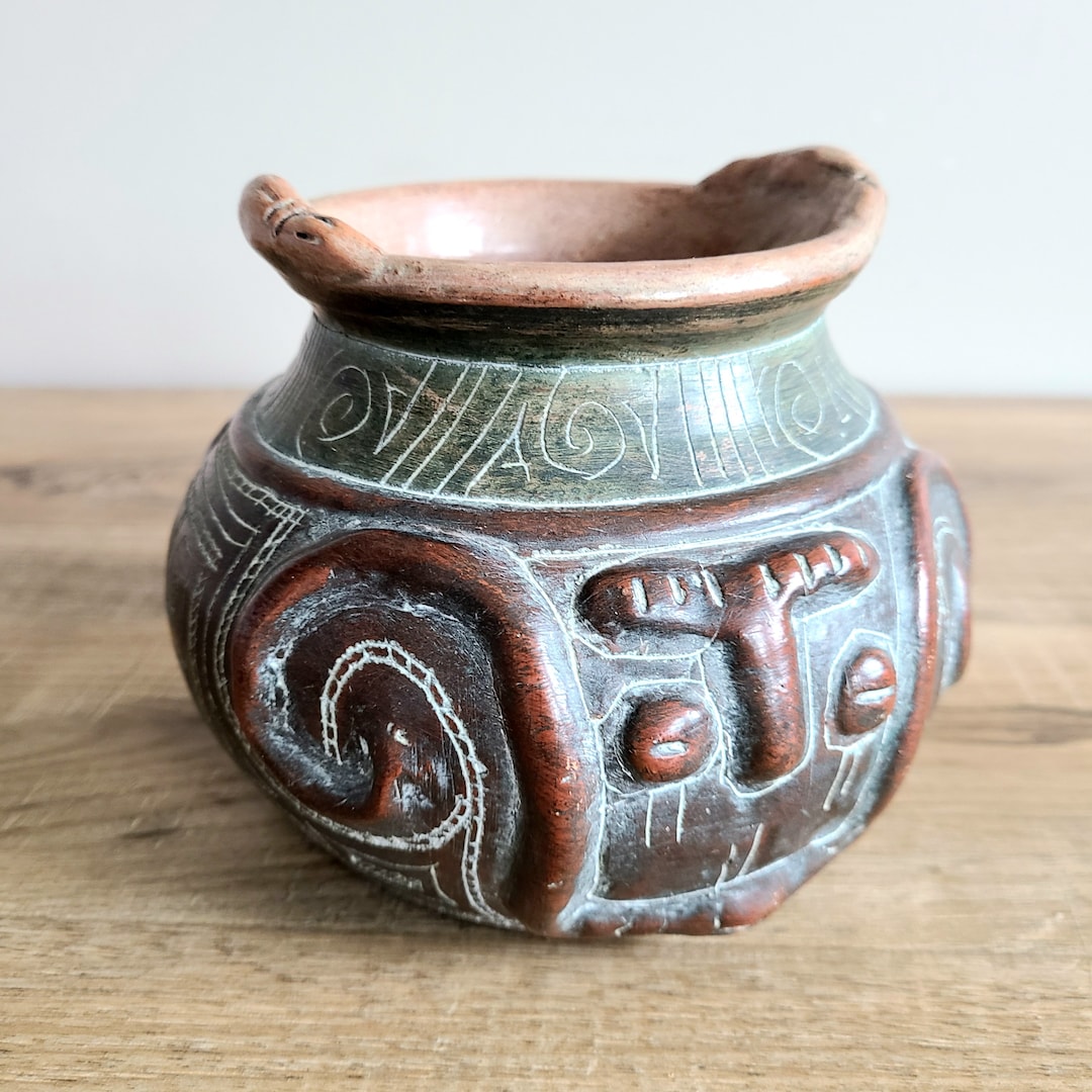 Handmade Vintage Brazilian Ceramic Terracotta Etched Vase With ...