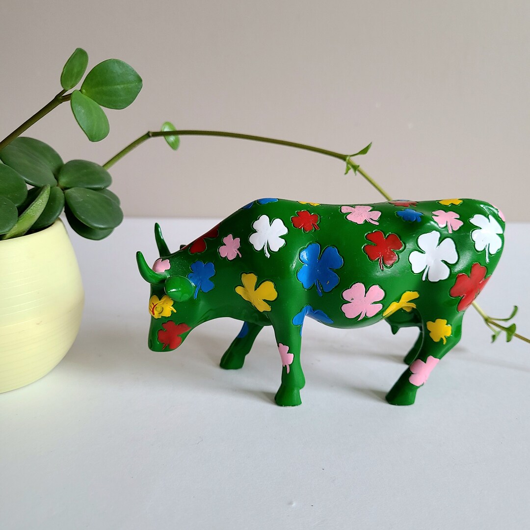 Cow Parade Multicolored Floral Design Resin Cow Figurine. Green Yellow ...