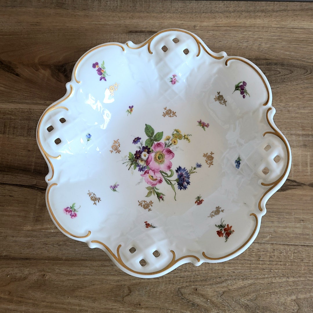 11'' Wide Reichenbach Germany Fine China Porcelain Footed Bowl With ...