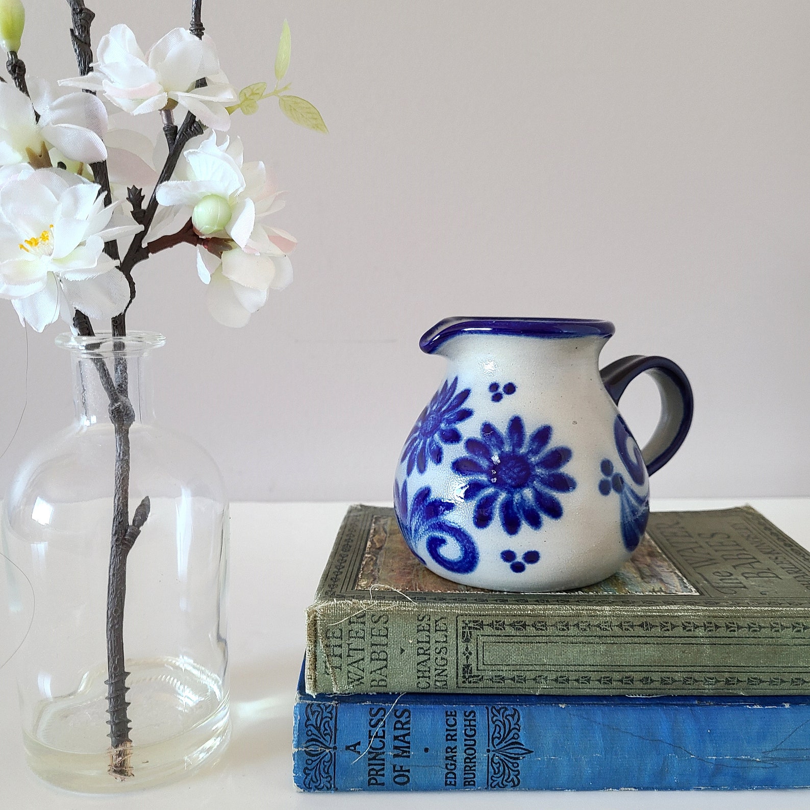 Handarbeit Pottery Pitcher/vase/creamer With Blue Flowers. - Etsy