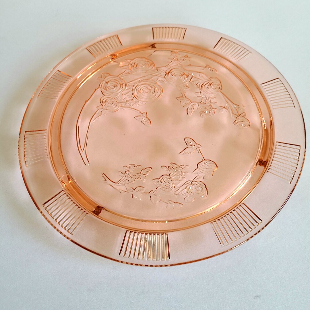 Vintage Pink Depression Glass Footed Cake Plate/plateau With Rose ...