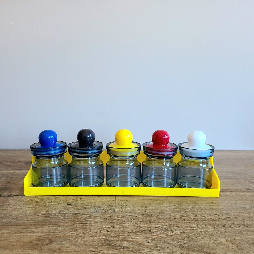 Set of 5 Vintage 1980s Plastic Spice Jars Containers With Colored Lids ...