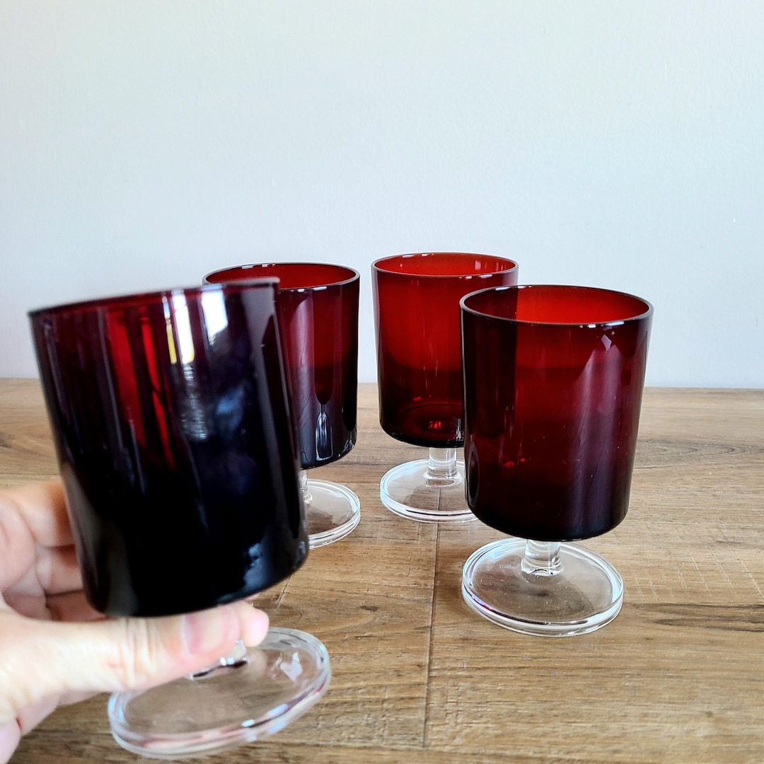 Set of 4 Large 4.5'' Tall Ruby Red Glass Goblets France. Retro Kitchen ...