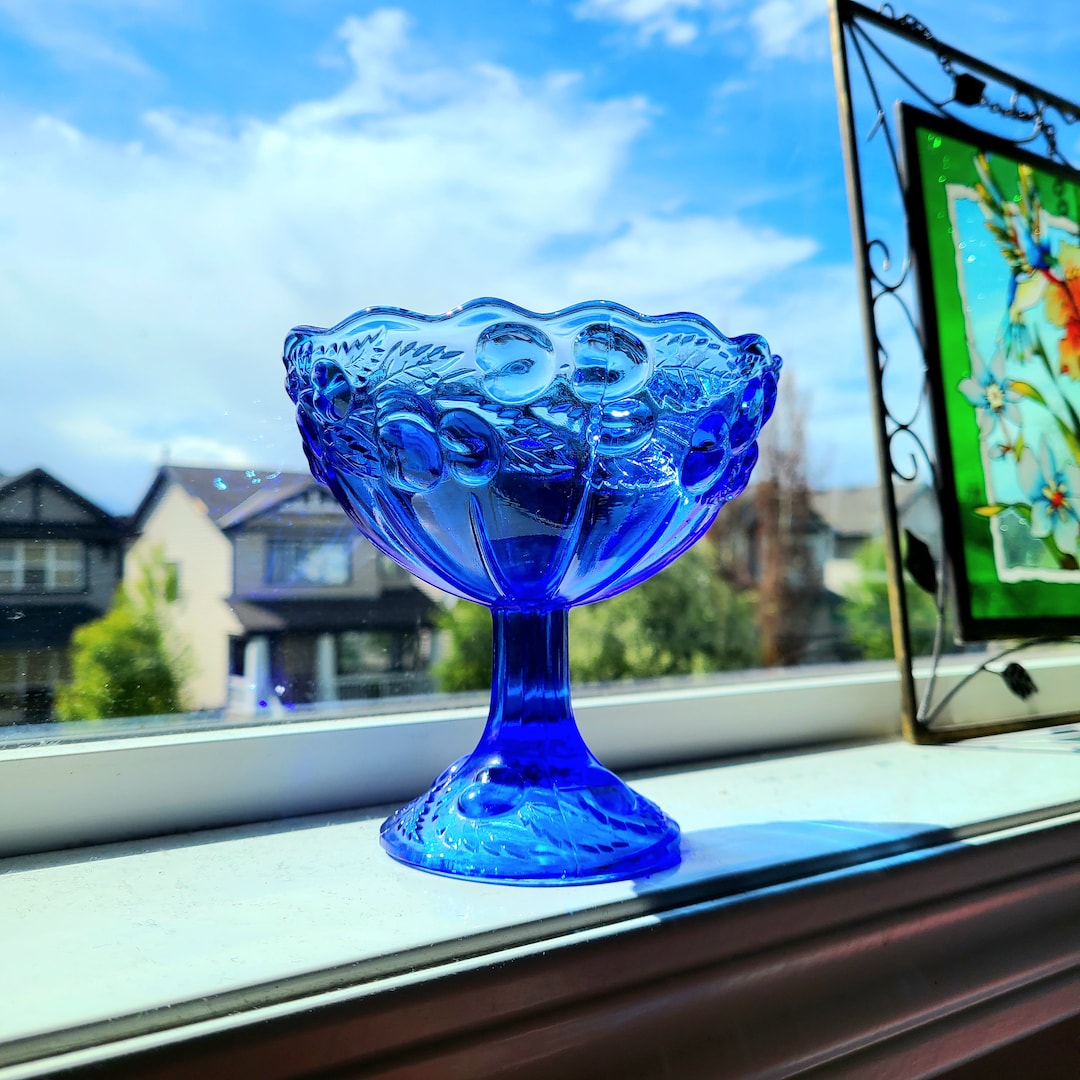 Vintage Cobalt Blue Depression Glass Compote Footed Bowl on Pedestal ...
