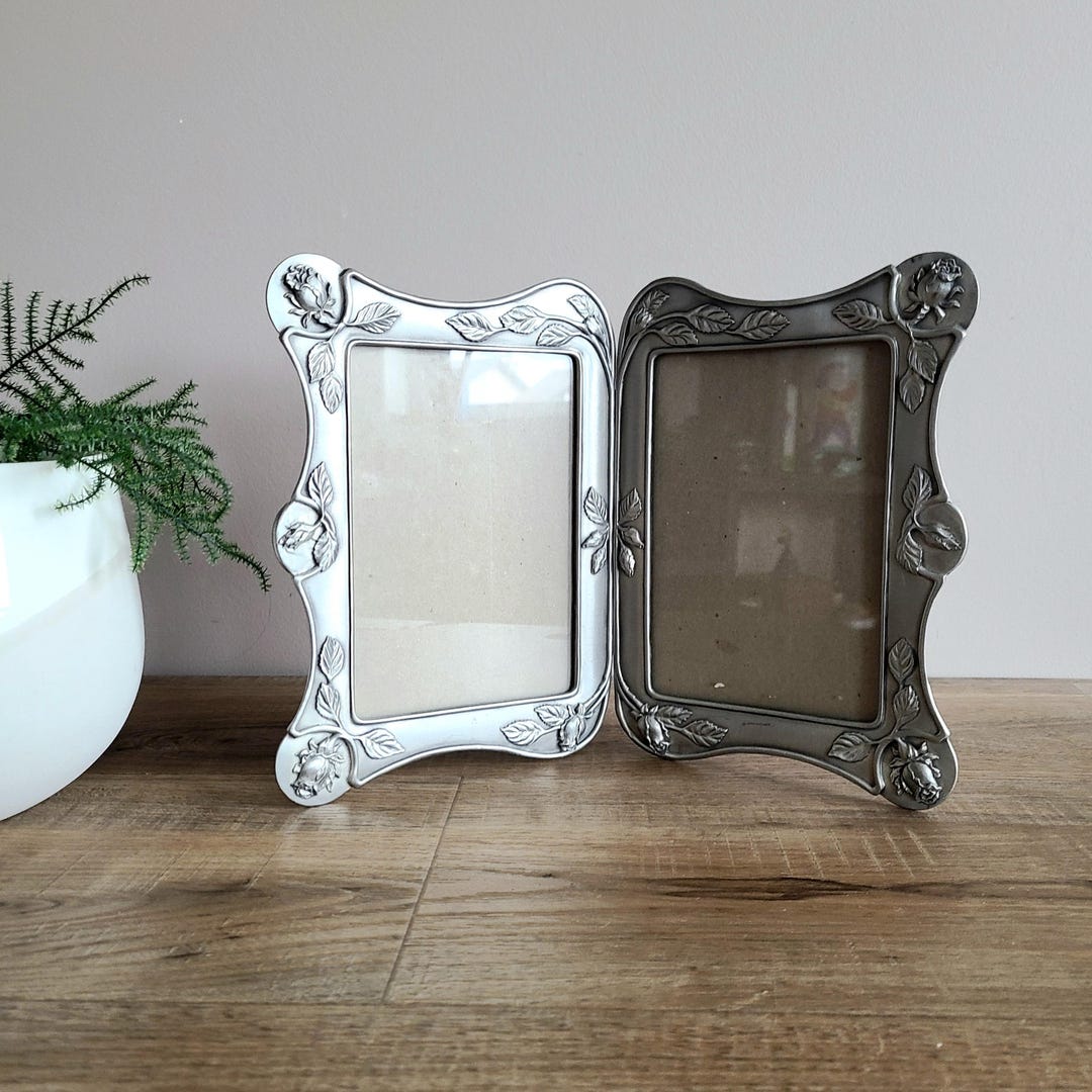 Vintage 1992 Seagull Pewter Etain Zinn Double Picture Frame With Floral ...