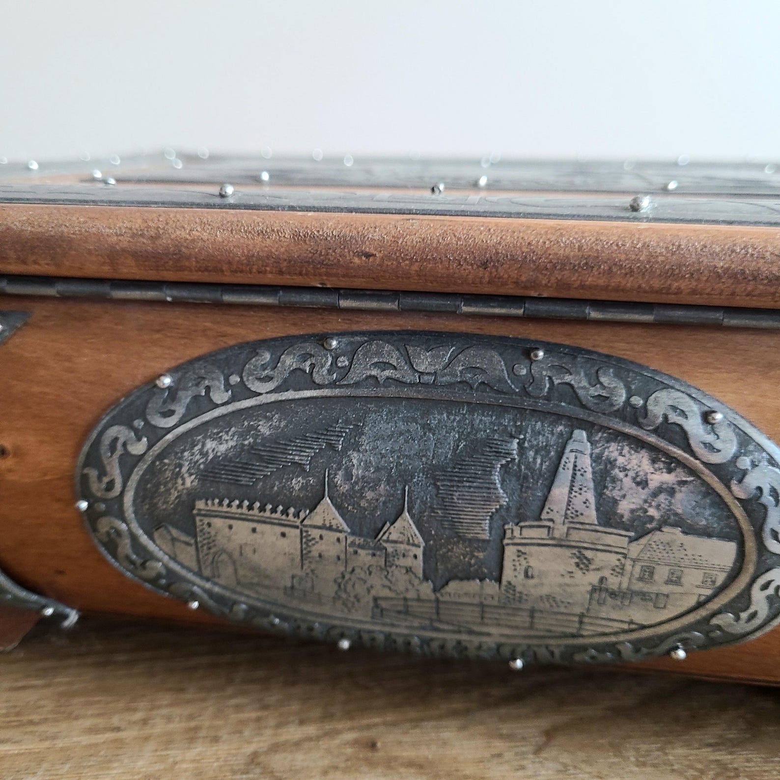 Vintage Large Varsovia Wooden Jewelry Box With Pewter Metal Details ...