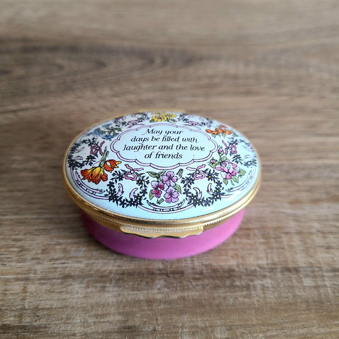 Vintage Halcyon Days Enamels Ceramic Jewelry Trinket Box With Floral ...