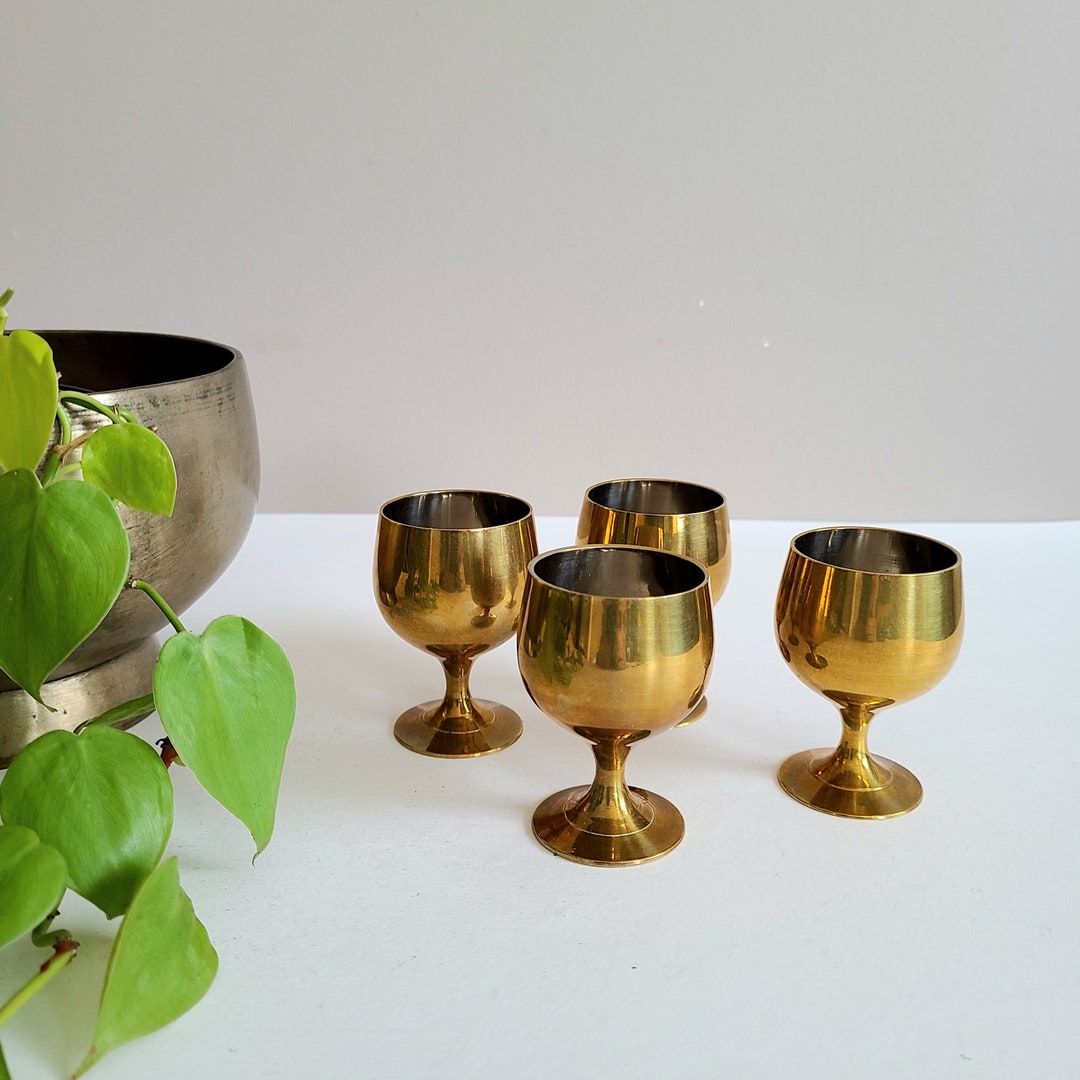 Set of 4 Brass Wine Goblets. Vintage Brass Barware. - Etsy