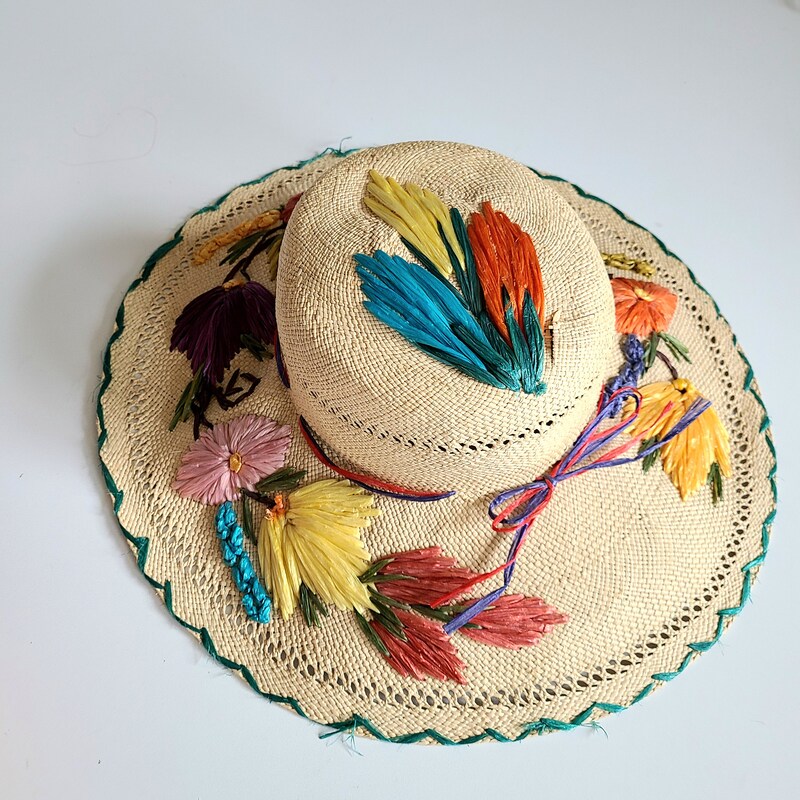Floral Straw Hat - Etsy