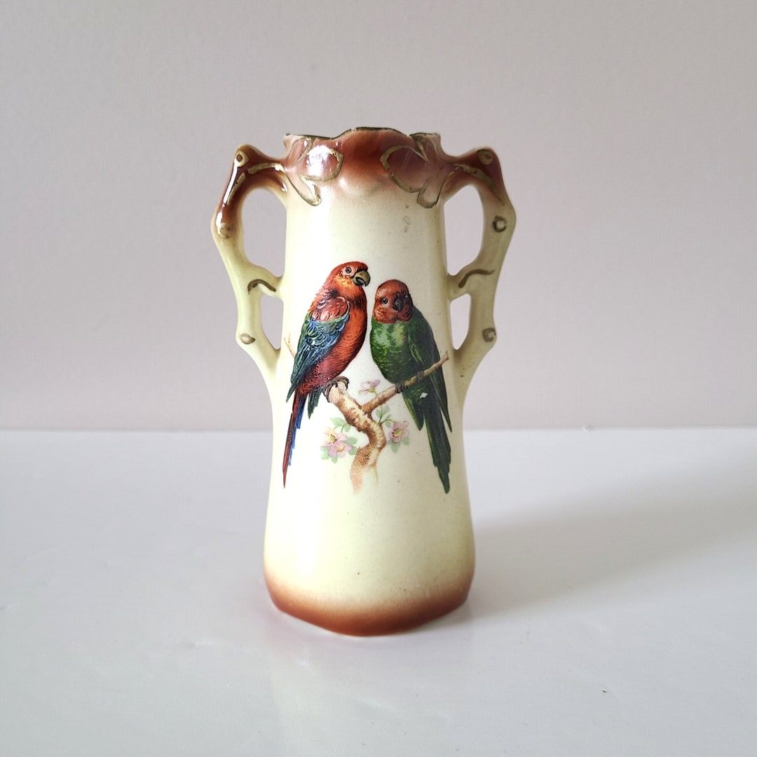 Vintage Porcelain Vase With Handles. Parrots Theme. Birds Lovers Gift ...