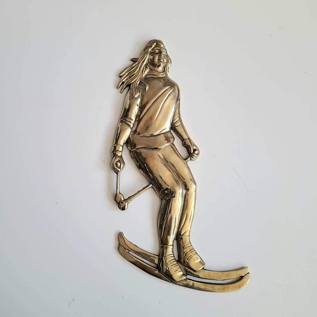 Large 15'' Tall Brass Skier Woman Wall Hanging/figurine. Home Decor ...