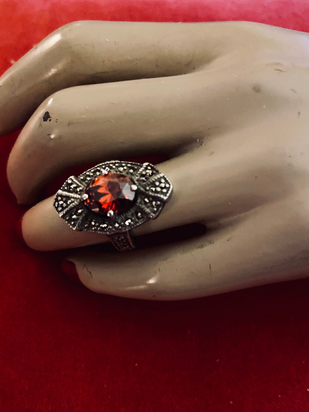 Art Deco Repro Faux Ruby Marcasite and Silver Ring Size 6 1/2 - Etsy
