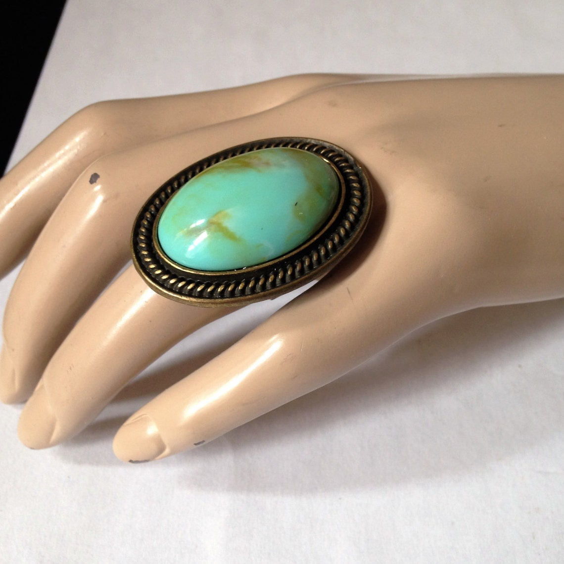 Vintage Large Oval Faux Turquoise Ring - Etsy