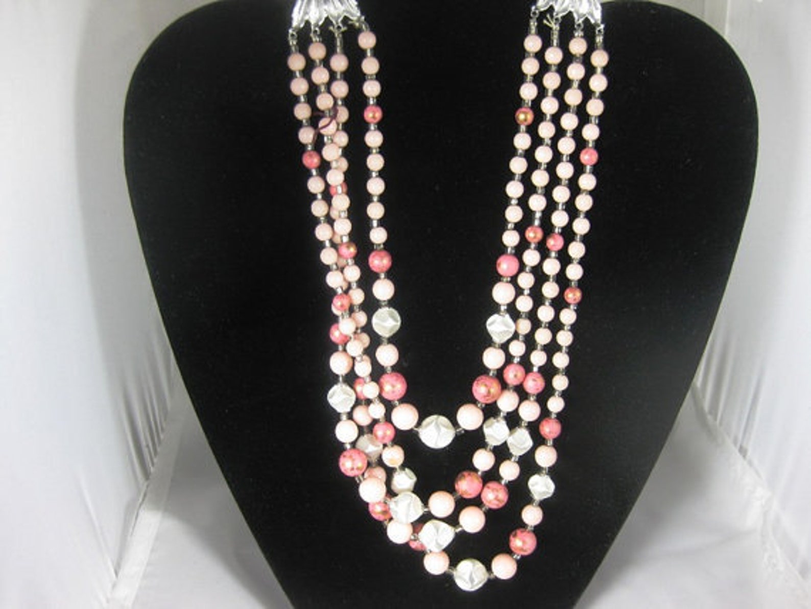 60s Necklace Made in Japan 4 Strands Beads Pretty Pink - Etsy