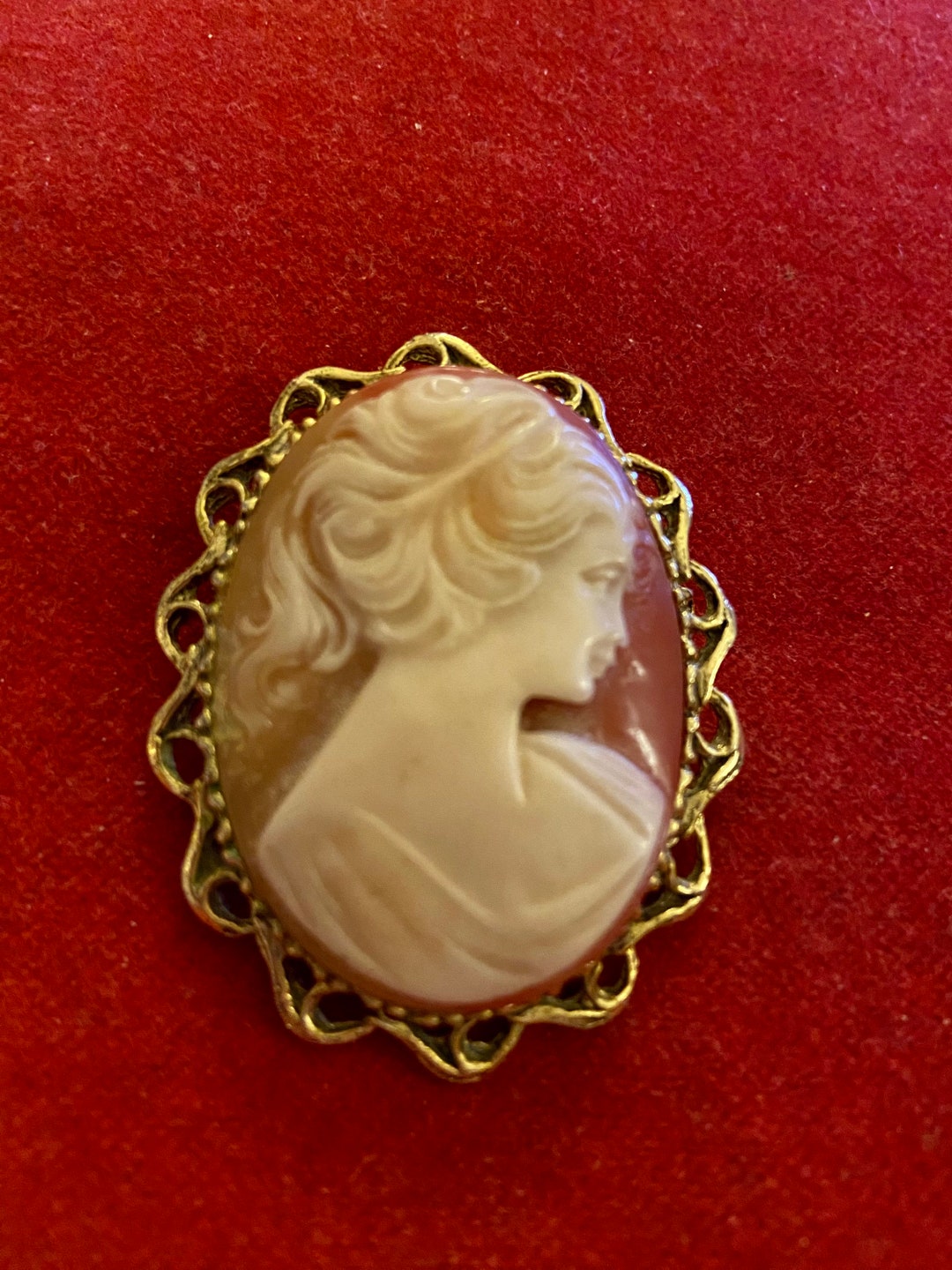 60s Ponytail Silhouette Cameo Brooch Framed in Etched Gold Tone - Etsy