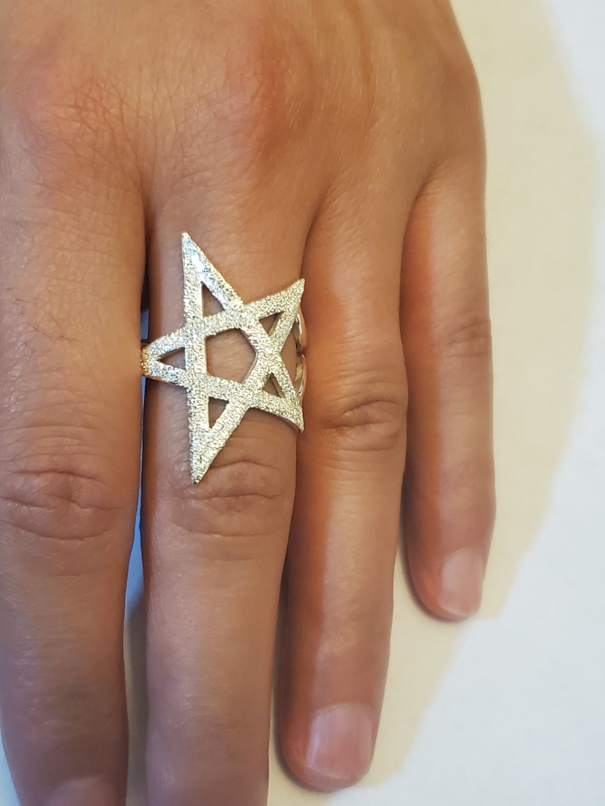Handcrafted 925 Sterling Silver Stardust Pentagram Ring-size - Etsy