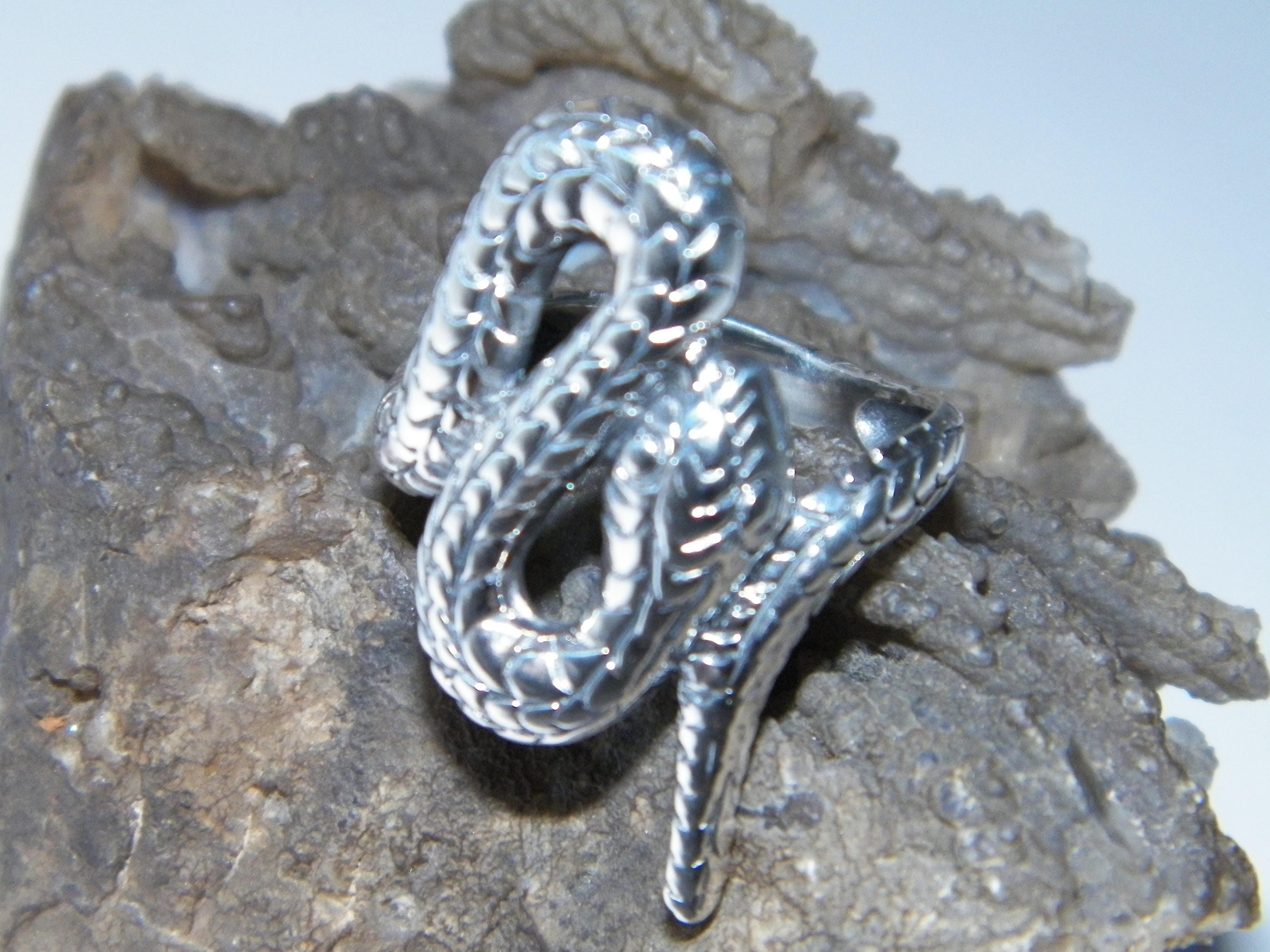 Handcrafted Oxidized.925 Sterling Silver Rattle Snake Coiled Twisted ...