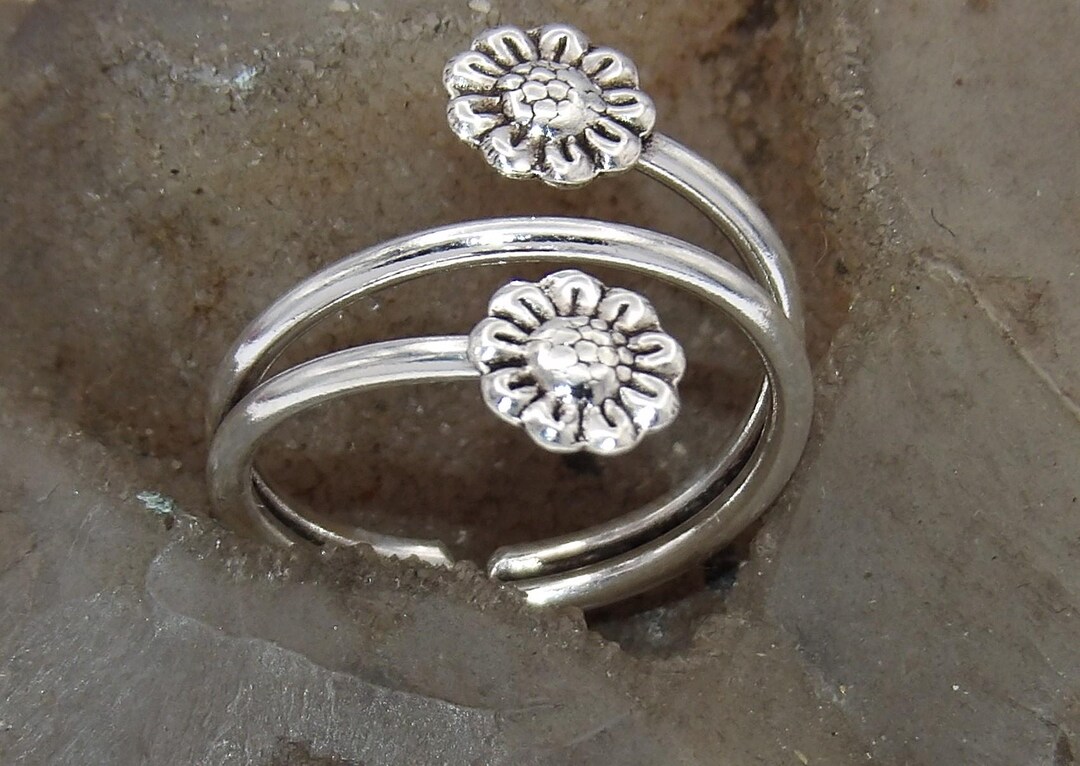 Flower Toe Ring Hand Made Solid.925 Sterling Silver Flower Adjustable ...