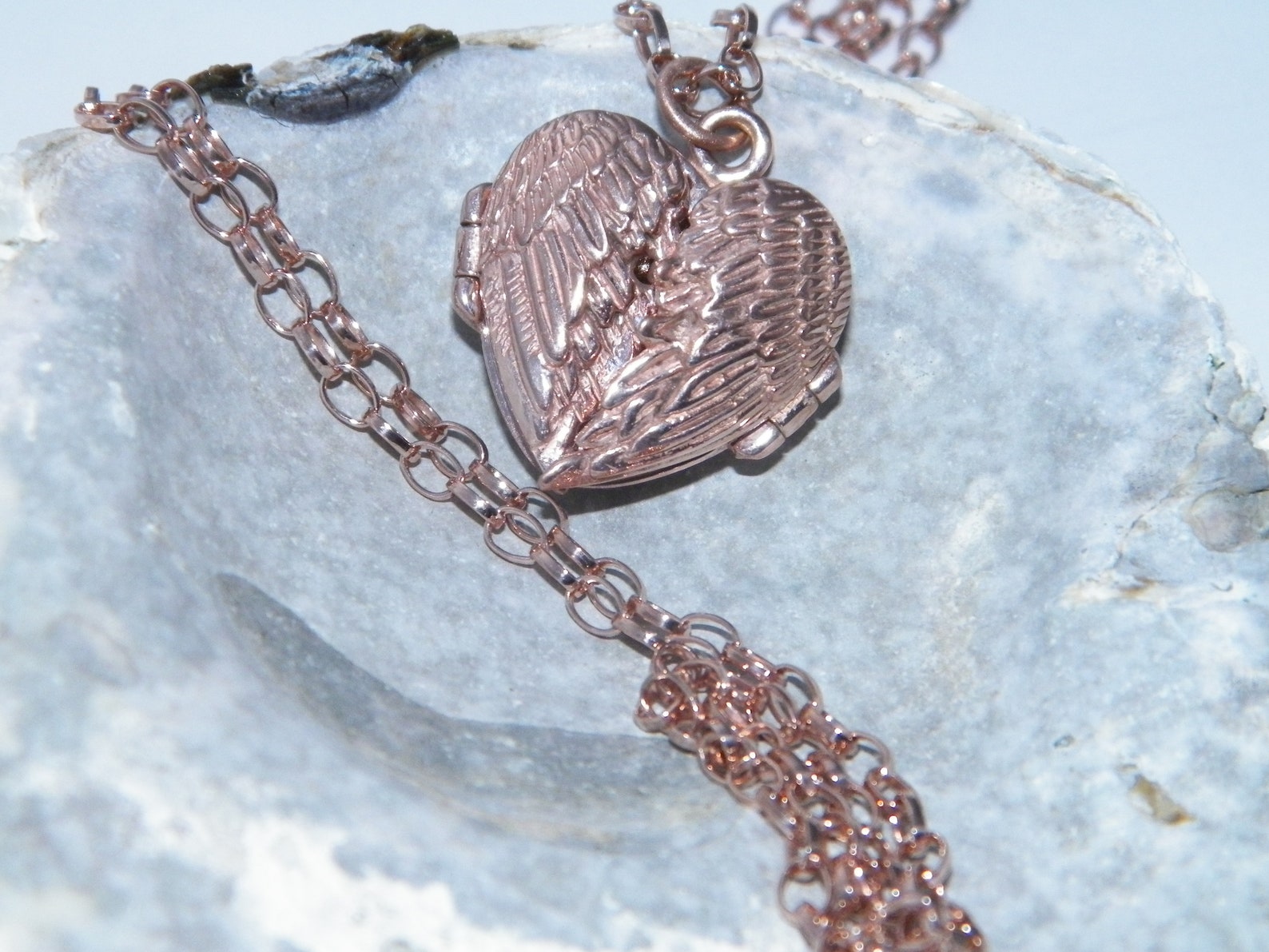 Angel Wings Heart Locket Pendant Engraved Message Inside Set | Etsy