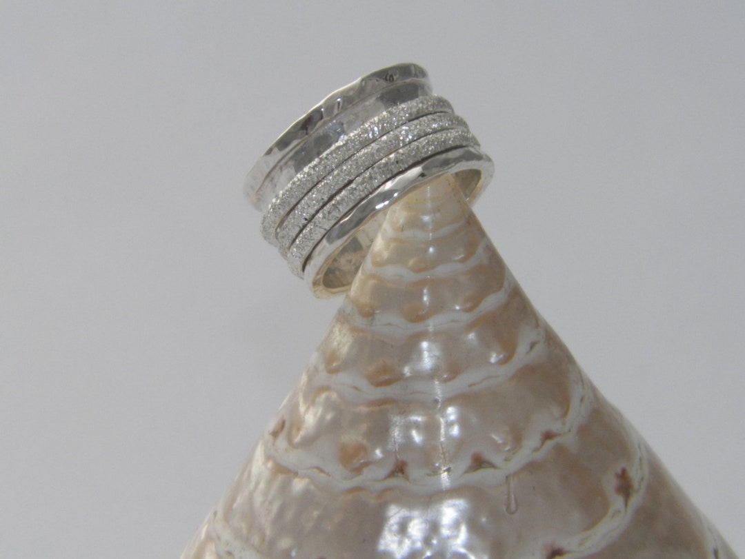 Hand Made Hammered Three Band Sterling Silver Stardust Finish Spinners ...