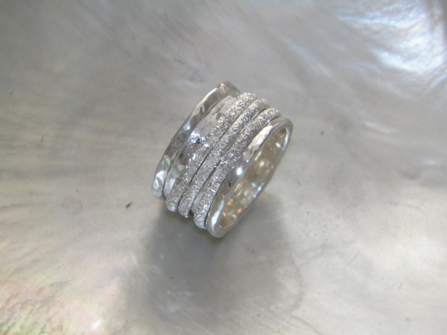 Hand Made Hammered Three Band Sterling Silver Stardust Finish Spinners ...