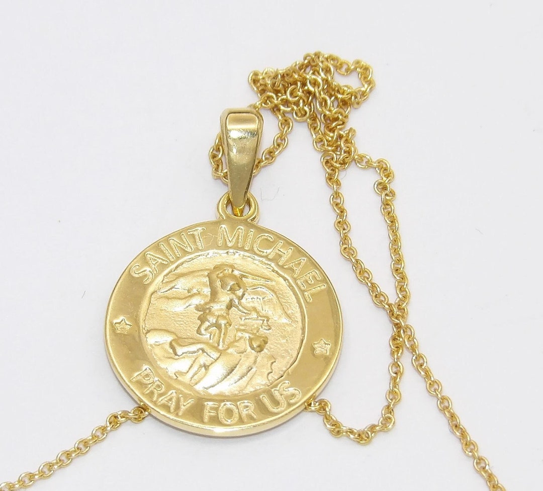 New Solid 14K Yellow Gold God Archangel St. Michael Angel Pendant Icon ...