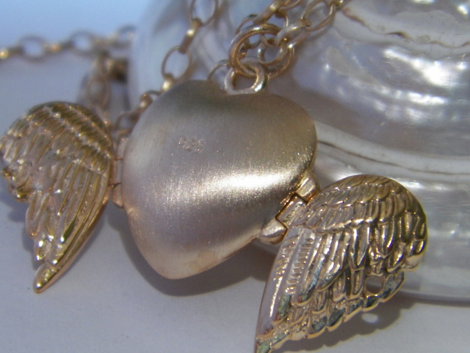 Angel Wings Heart Locket Pendant Engraved Message Inside Set | Etsy