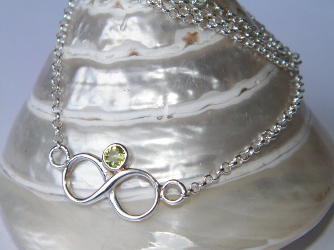 Infinity Symbol Necklace .925 Sterling Silver 4mm Natural Green Peridot ...