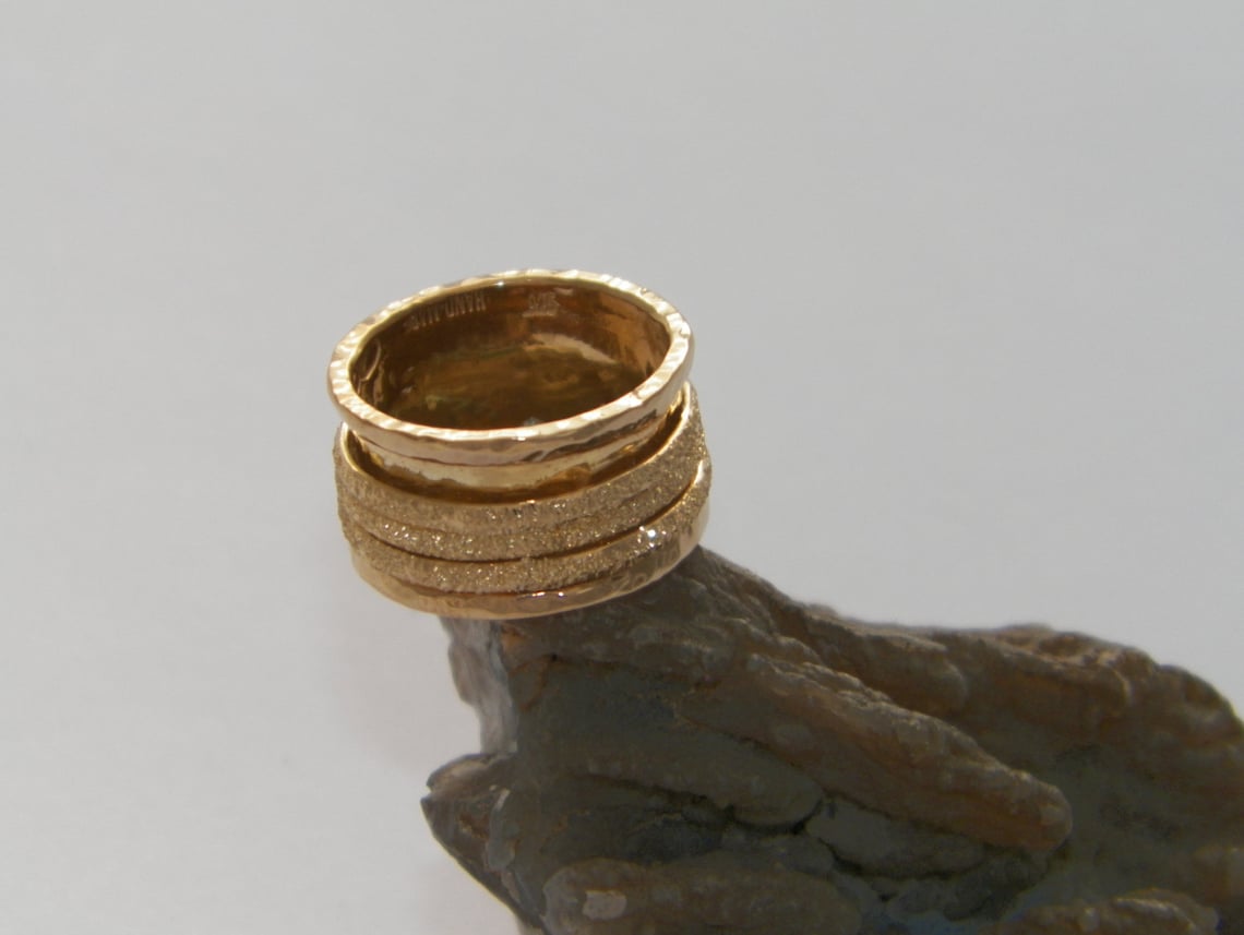 Hand Made Hammered Three Band Sterling Silver Stardust Finish Spinners ...
