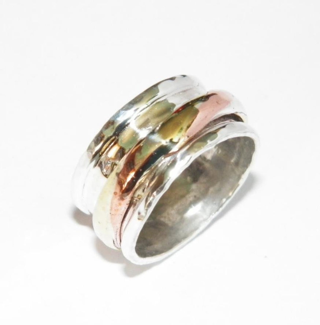 Handcrafted Hammered Mixed Metals Spinner .925 Sterling Silver Spinner ...