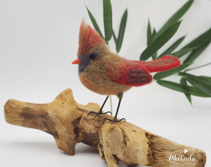 Needle Felted Cardinal Bird Ornament, Female Cardinal Figurine ...